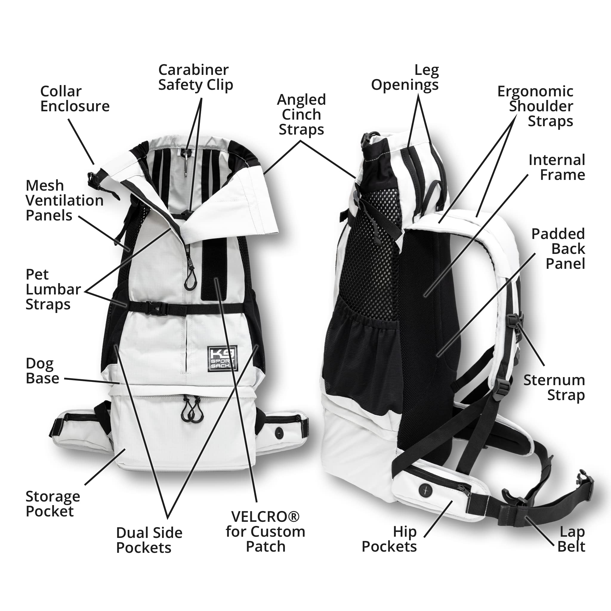 K9 Sport Sack Knavigate Light Grey Backpack Dog Carrier, 11" L X 11" W X 22" H, X-Small, Gray