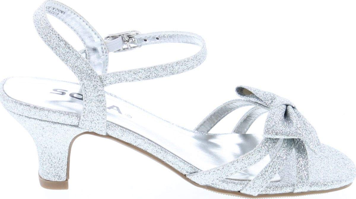 Soda Girly-2 Children's Girl's Open Toe Slingback Block High Heel Sandals (Silver Glt, 2)