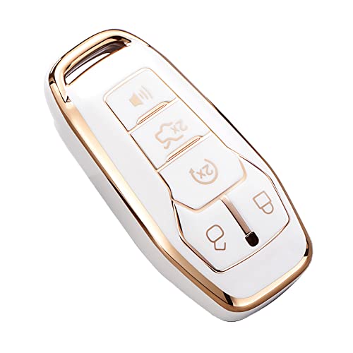 for Ford Key Fob Cover, Premium Soft TPU Full Protection Key Fob Case for Ford Fusion Mustang F150 Edge Explorer Lincoln MKZ MKC MKX Smart Remote Key Protector,Size A-ivory