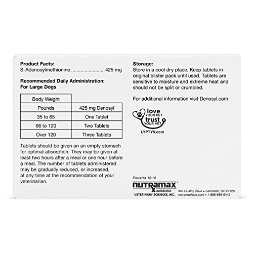 Nutramax Denosyl Liver and Brain Health Supplement for Large Dogs, With S-Adenosylmethionine (SAMe), 30 Tablets