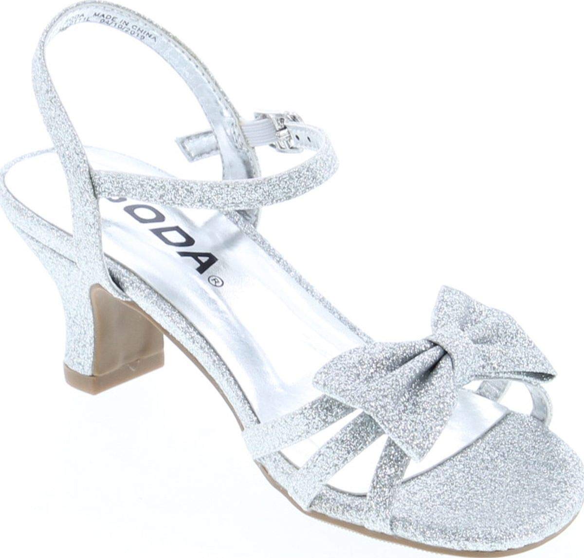 Soda Girly-2 Children's Girl's Open Toe Slingback Block High Heel Sandals (Silver Glt, 2)