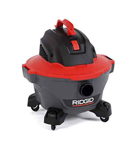 RIDGID, 62698, 6 Gallon RT0600 NXT Wet/Dry Vac, RED Professional Industrial, 4.25 HP, Casters, Pro Locking Hose, Qwik Lock Filter, Longer Motor Life, Polyropylene Drum, Large Handle, Dark Gray and Red