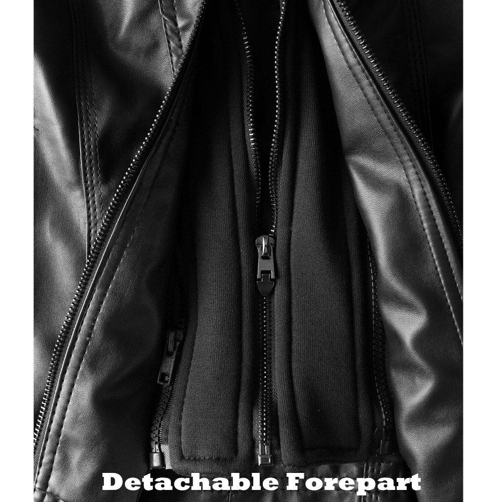 Newbestyle Womens Hooded Faux Leather Moto Biker Short Jacket Quilted Zip Up Coats Black L