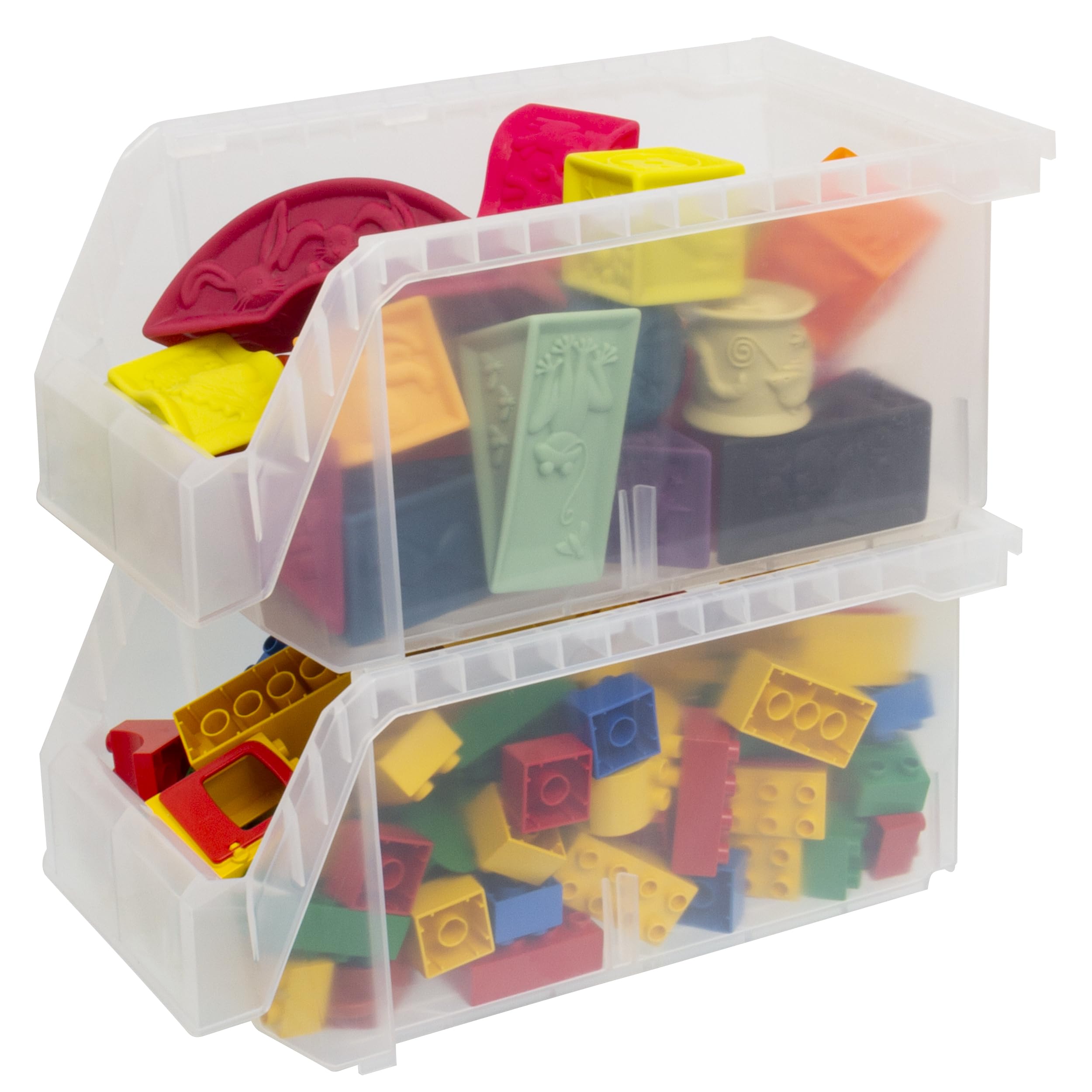 ReadySpace Plastic Containers for Organizing and Storage Bins for Closet, Kitchen, Office, Garage or Pantry Organization, Stackable Bins, Large (14.8" x 8" x 7"), 6-Pack, Clear