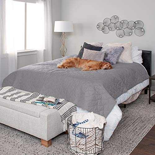 Furhaven XL/King Size Waterproof & Non Slip Quilted Twill Mattress Furniture Protector Cover, Washable - Gray, Jumbo/King Size