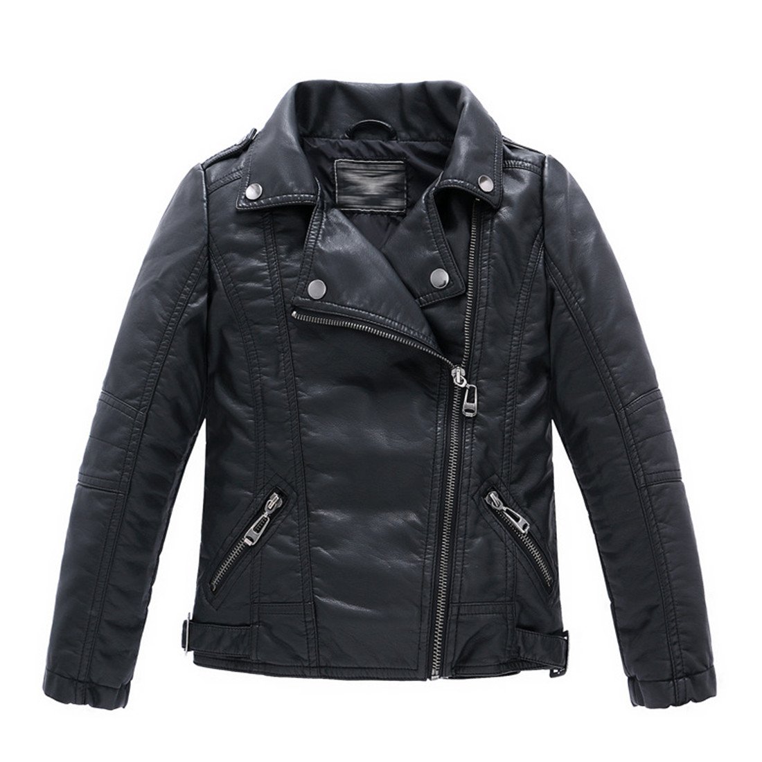 LJYH Children Collar Motorcycle Faux Leather Coats Kids Bomber PU Soft Leather Jackets 5/6yrs
