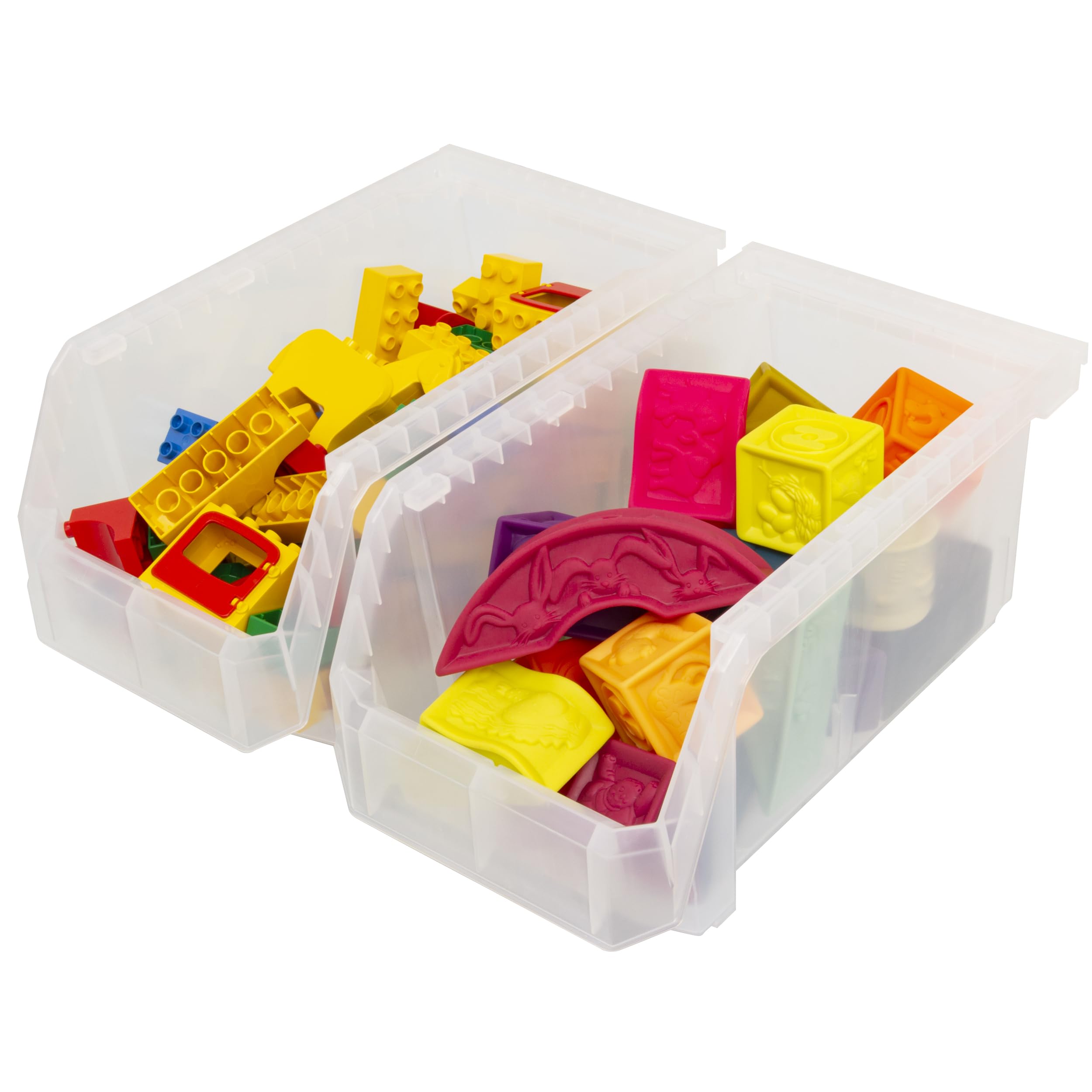 ReadySpace Plastic Containers for Organizing and Storage Bins for Closet, Kitchen, Office, Garage or Pantry Organization, Stackable Bins, Large (14.8" x 8" x 7"), 6-Pack, Clear