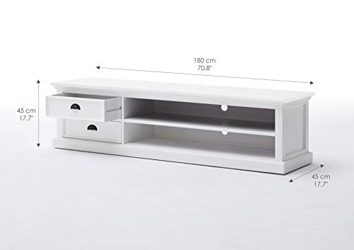 NovaSolo Halifax Pure White Mahogany Wood Large 2-Tier Tv Stand And 2 Drawers