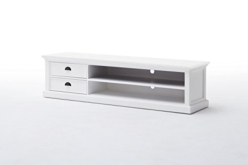 NovaSolo Halifax Pure White Mahogany Wood Large 2-Tier Tv Stand And 2 Drawers