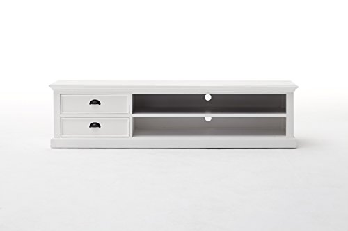 NovaSolo Halifax Pure White Mahogany Wood Large 2-Tier Tv Stand And 2 Drawers