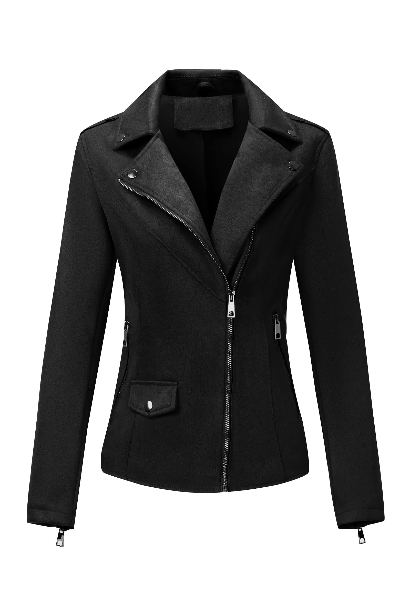Bellivera Womens Faux Leather Jacket Lapels Cropped Outfits Coat Suede Spring Fashion Outwear with Microstretch 64K Black M