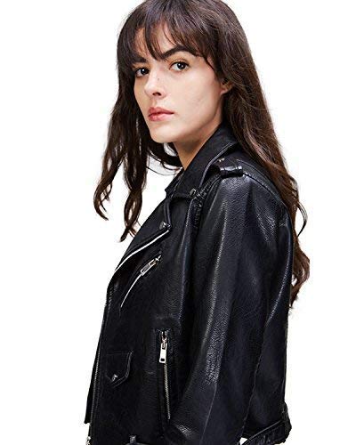 LY VAREY LIN Women's Faux Leather Motorcycle Jacket PU Slim Short Biker Coat (XL, Black)