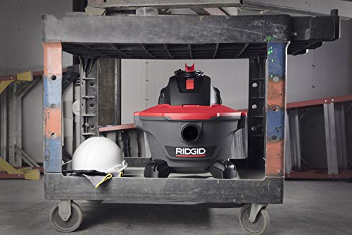 RIDGID, 62698, 6 Gallon RT0600 NXT Wet/Dry Vac, RED Professional Industrial, 4.25 HP, Casters, Pro Locking Hose, Qwik Lock Filter, Longer Motor Life, Polyropylene Drum, Large Handle, Dark Gray and Red