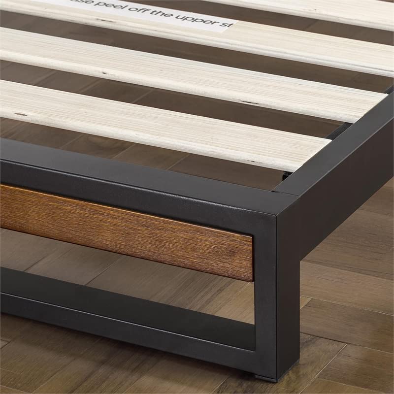 ZINUS Suzanne 37 Inch Bamboo and Metal Platform Bed Frame / Solid Steel Construction / No Box Spring Needed / Wood Slat Support / Easy Assembly, Chestnut Brown, Queen