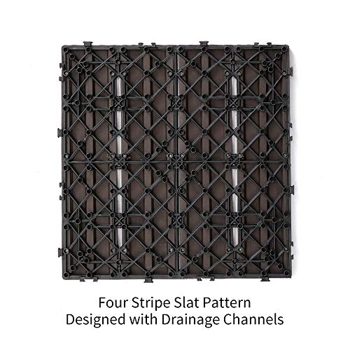PANDAHOME 22 PCS Wood Plastic Composite Patio Deck Tiles, 12”x12” Interlocking Deck Tiles, Water Resistant for Indoor & Outdoor, 22 sq. ft - Mocha