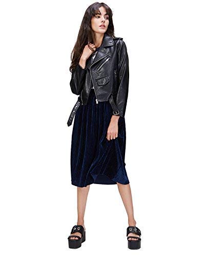 LY VAREY LIN Women's Faux Leather Motorcycle Jacket PU Slim Short Biker Coat (XL, Black)