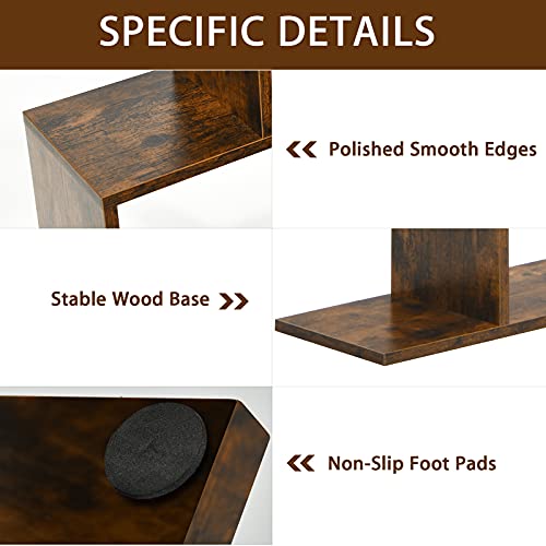 Augester 6-Tier Bookshelf, Wood S-Shaped Bookcase with Anti-toppling Device, Freestanding Display Shelf for Living Room, Bedroom, Office (Coffee)