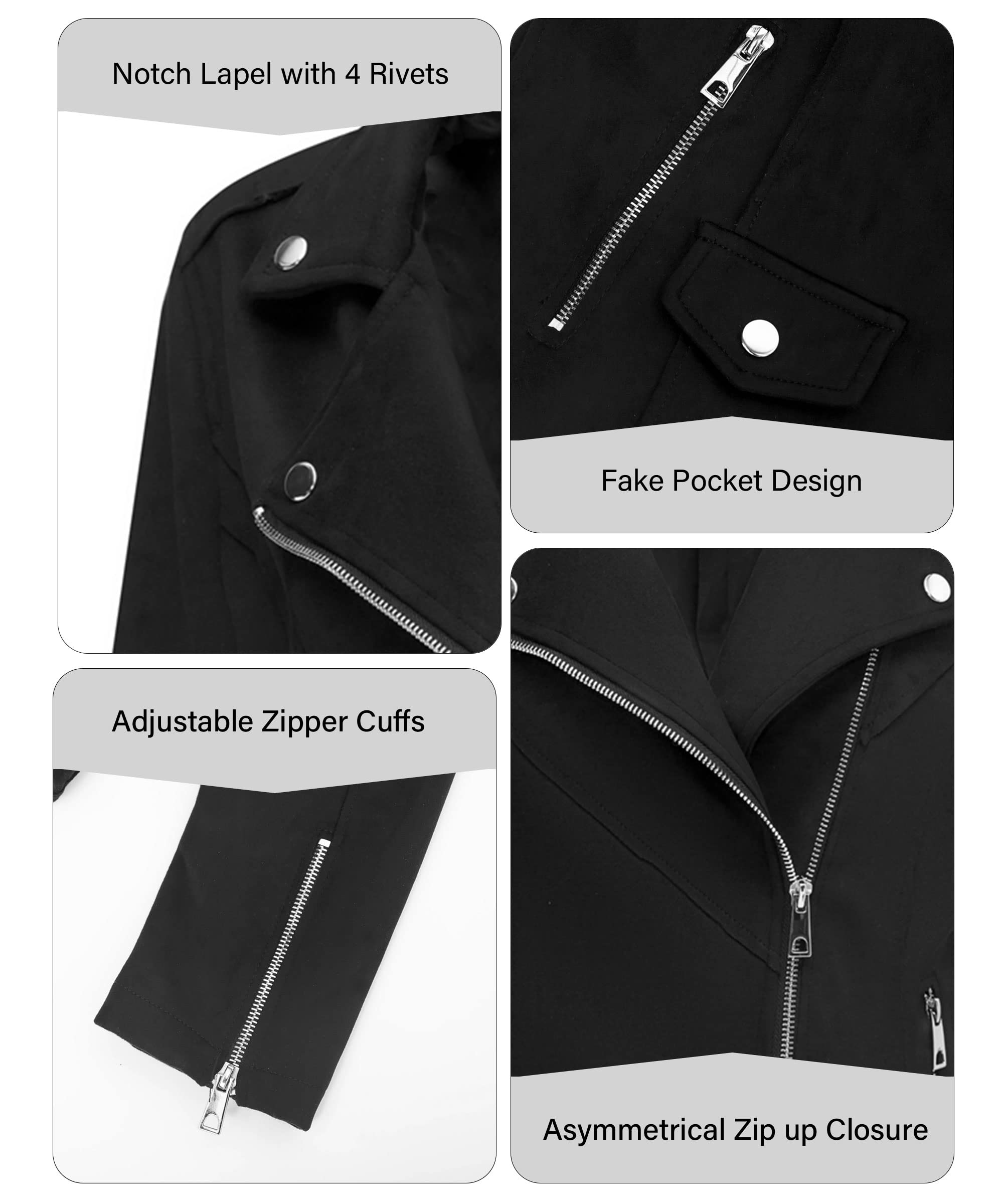 Bellivera Womens Faux Leather Jacket Lapels Cropped Outfits Coat Suede Spring Fashion Outwear with Microstretch 64K Black M