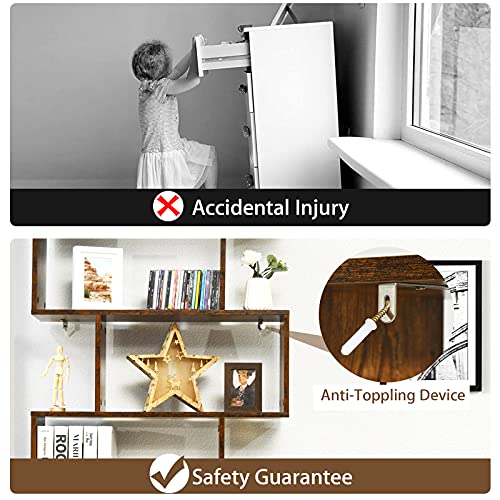 Augester 6-Tier Bookshelf, Wood S-Shaped Bookcase with Anti-toppling Device, Freestanding Display Shelf for Living Room, Bedroom, Office (Coffee)