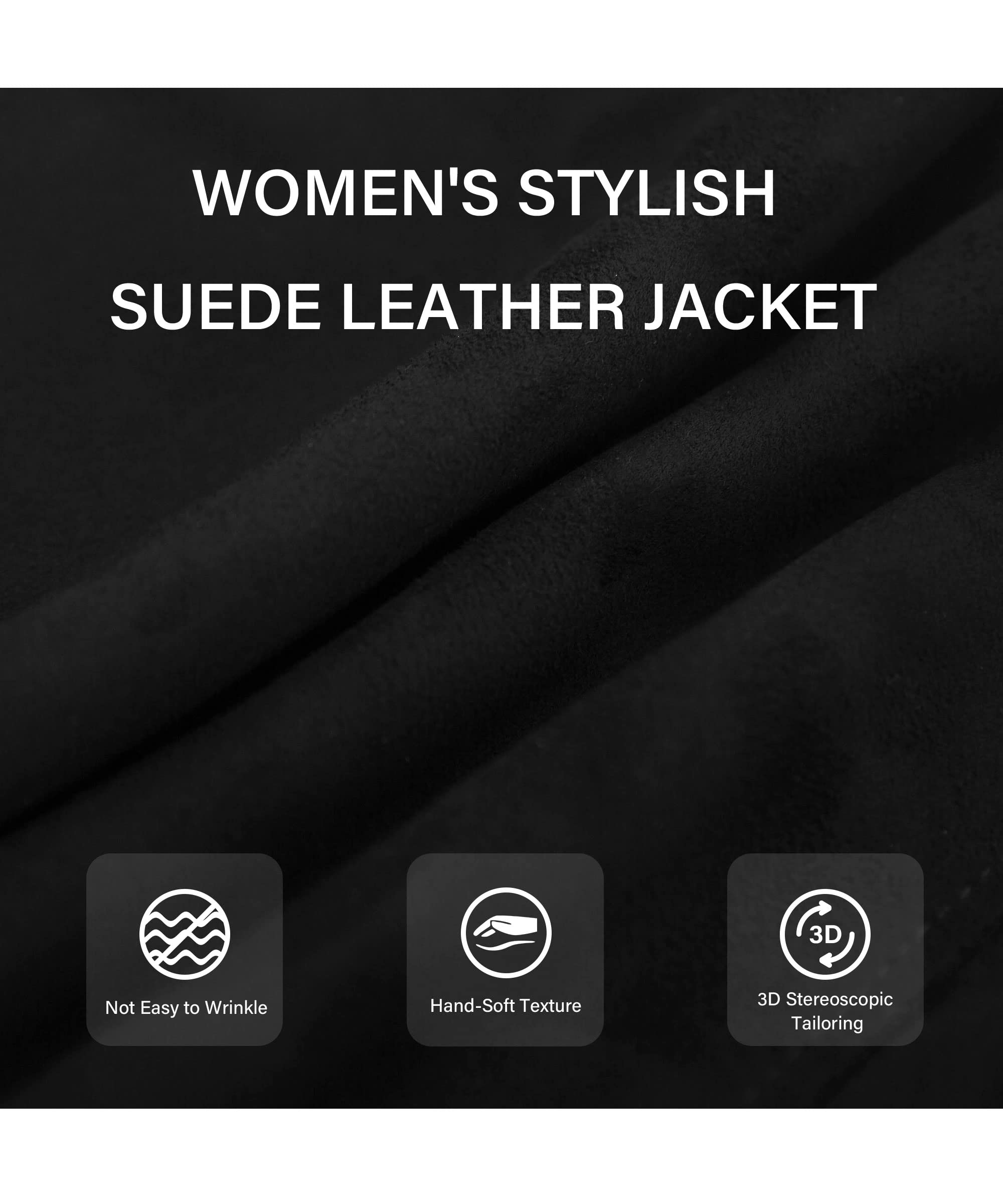 Bellivera Womens Faux Leather Jacket Lapels Cropped Outfits Coat Suede Spring Fashion Outwear with Microstretch 64K Black M