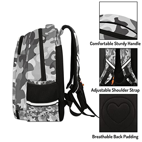 TropicalLife Camo Grey Camouflage Backpacks Bookbag Stationery Storage backpack Shoulder School Computer Hiking Gym Travel Casual Travel Daypack