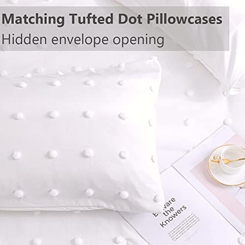 Paxrac Tuffed White Comforter Set King Size(104x90 inches), 3 Pieces- Soft Cotton Lightweight Comforter with 2 Pillowcases, Chenille Dots All Season Down Alternative Comforter Set for Bedding