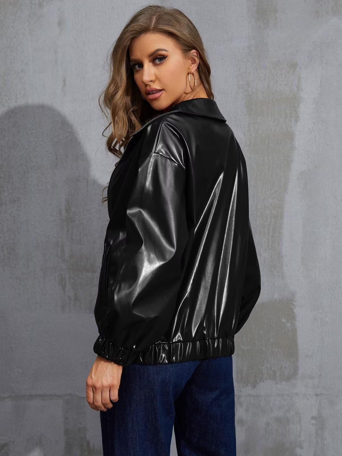 PITINAN Womens Leather Jacket Black Bomber Jacket Women 2023 Fall Faux Leather Jacket Leather Coat for Women Relaxed-fit Windproof Womens Motorcycle Jacket Black XXL