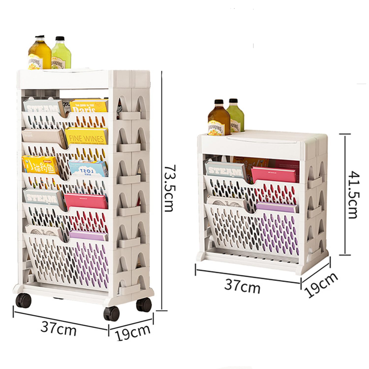 6 Tier Removable Movable Bookshelf, Mobile Unique Bookcase with Top partition Storage, Utility Organizer Green Bookshelves with Wheels for Students Study in Bedroom Living Room Home School,Green,70cm