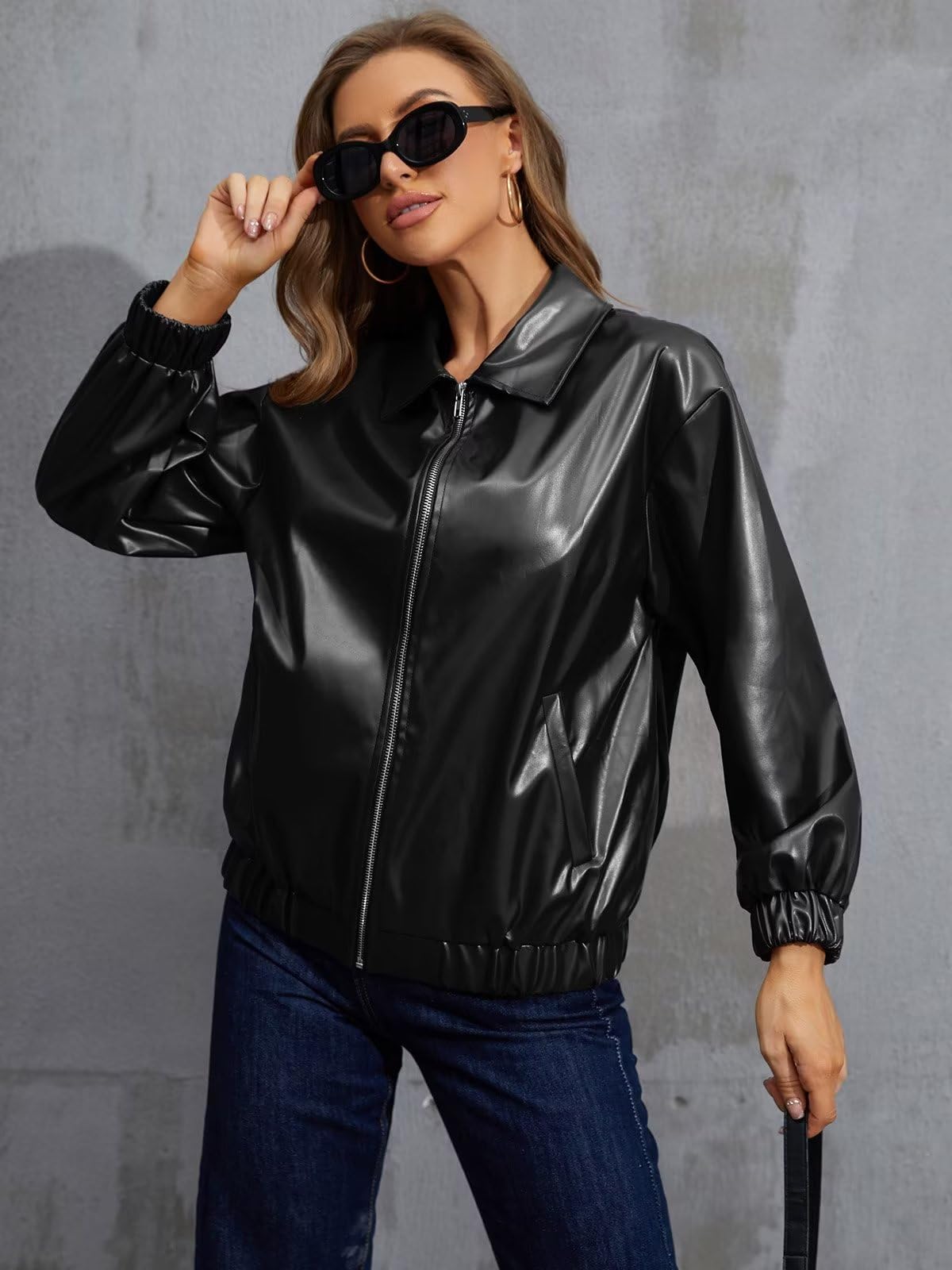 PITINAN Womens Leather Jacket Black Bomber Jacket Women 2023 Fall Faux Leather Jacket Leather Coat for Women Relaxed-fit Windproof Womens Motorcycle Jacket Black XXL