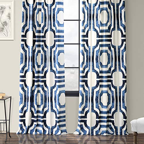 HPD Half Price Drapes Printed Cotton Curtains For Living Room 50 X 108 (1 Panel), PRTW-D23B-108, Mecca Blue