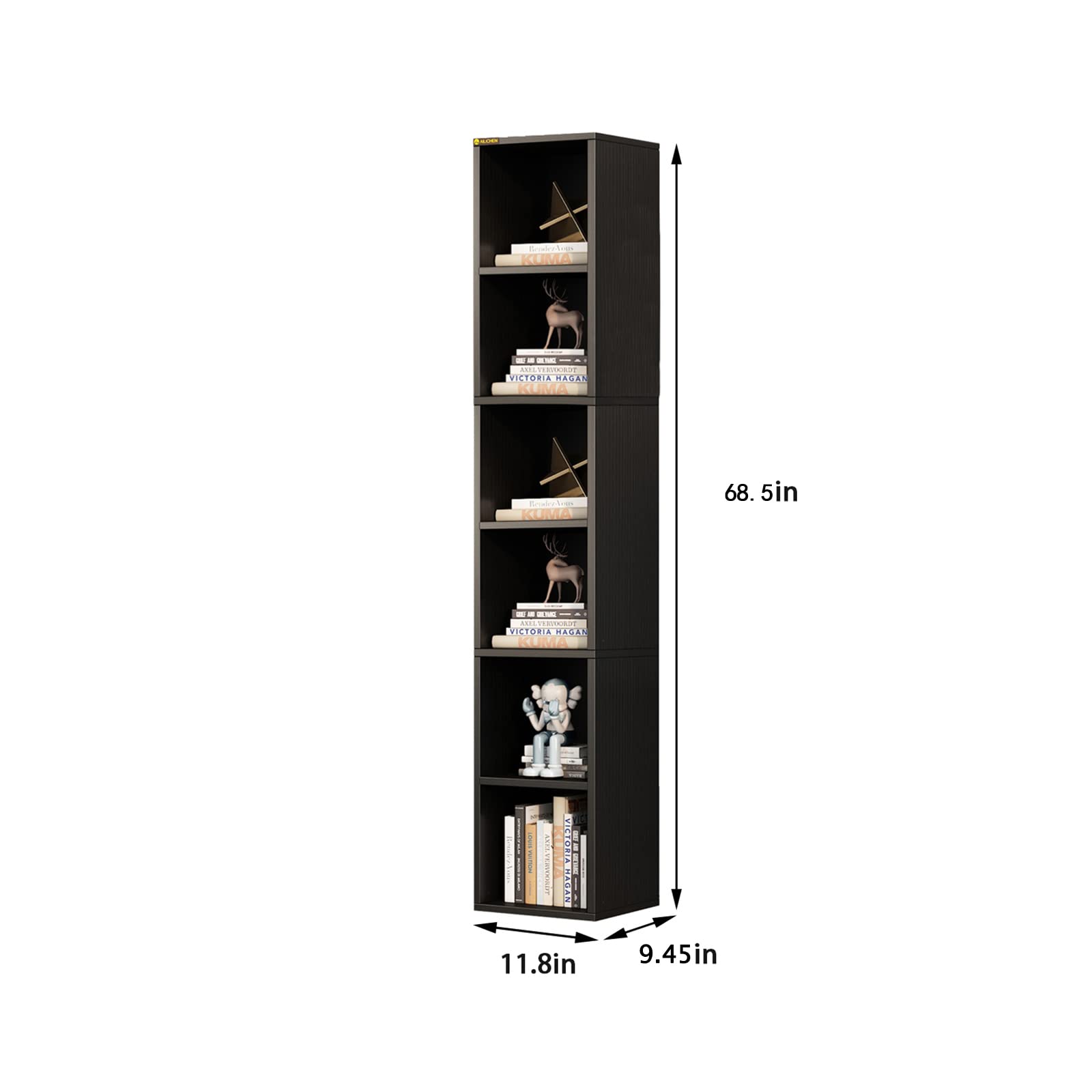 YQ JENMW 68.5 Inches Small Tall Narrow Corner Bookshelf, 6 Shelf Cubby Storage Organizer for Small Spaces, Freestanding Storage Cabinet for Bedroom Library Living Room Home Office, Black