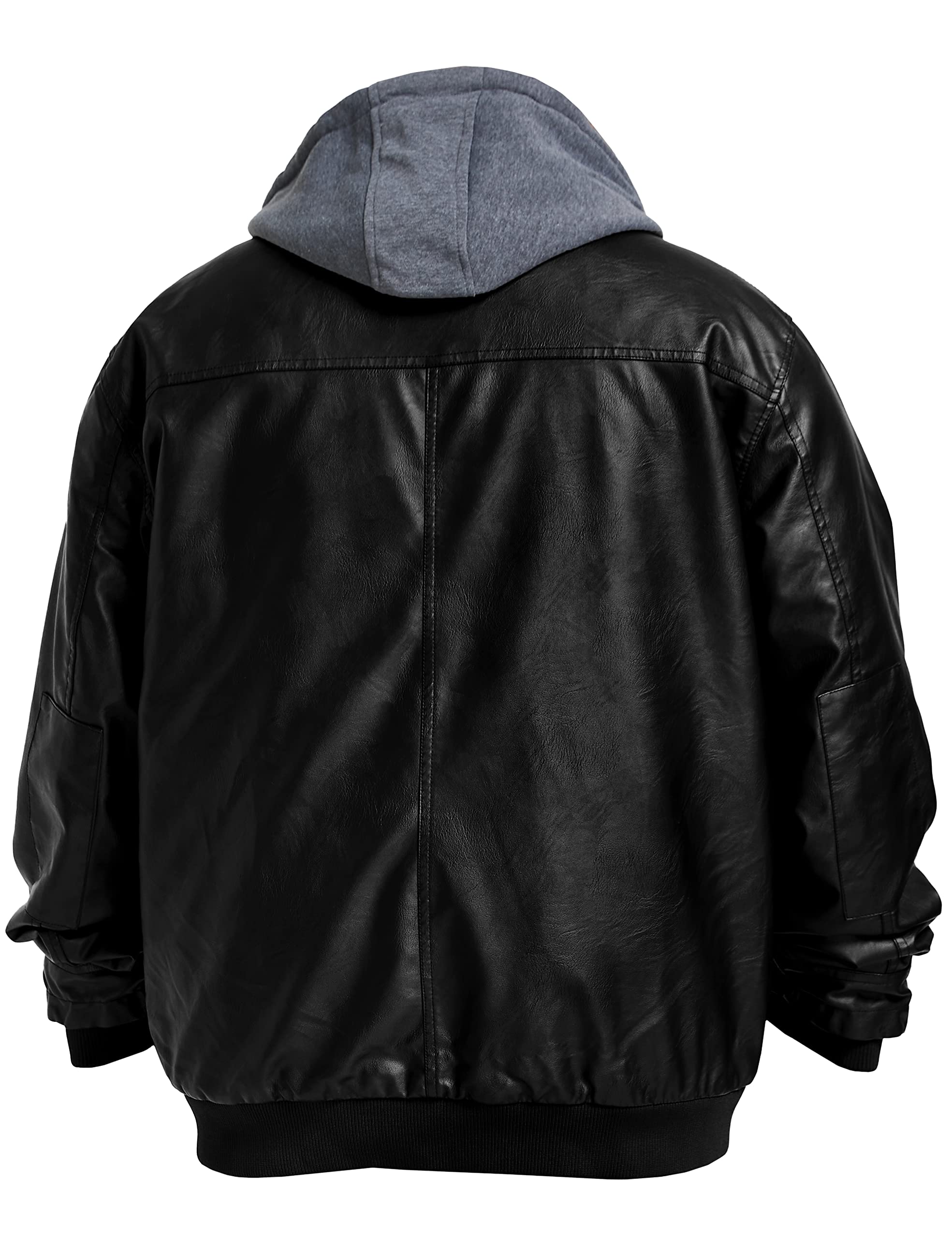 wantdo Men's Big and Tall Leather Motorcycle Jacket Warm Winter Coat with Removable Hood Black 3X-Large Big