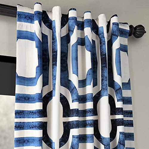 HPD Half Price Drapes Printed Cotton Curtains For Living Room 50 X 108 (1 Panel), PRTW-D23B-108, Mecca Blue