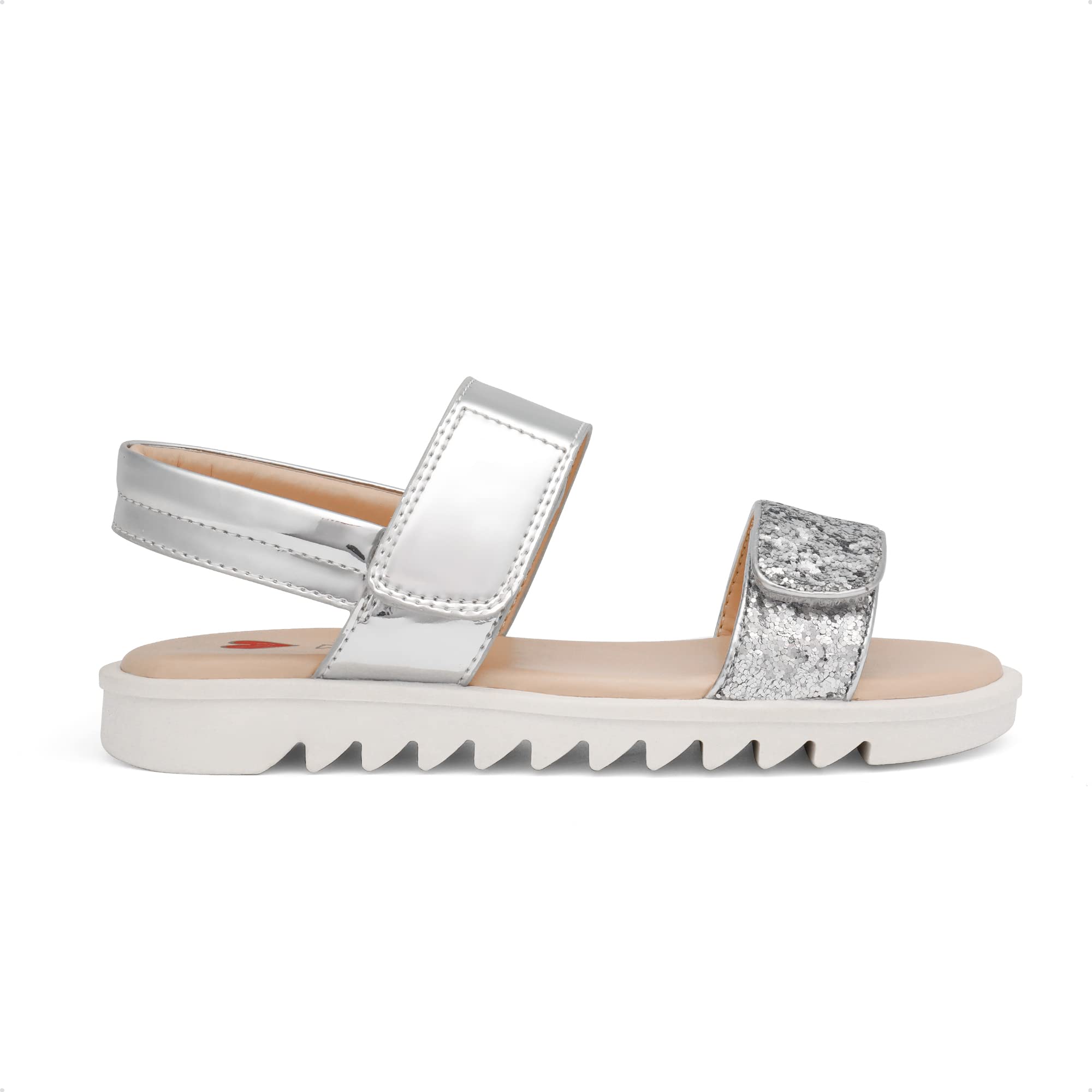 DREAM PAIRS Girls Sandals Glitter Two Strapped Casual Open Toe Sandals Little Kid/Big Kid,Size 2 Little Kid,Silver,SDLS2303K