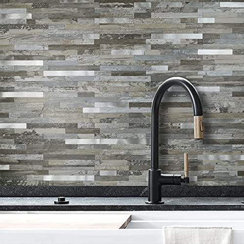 DICOFUN 10-Sheet Peel and Stick Backsplash Wall Tile, PVC Kitchen Backsplash Peel and Stick in Distressed Wood, 9.4 sq.ft