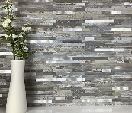 DICOFUN 10-Sheet Peel and Stick Backsplash Wall Tile, PVC Kitchen Backsplash Peel and Stick in Distressed Wood, 9.4 sq.ft
