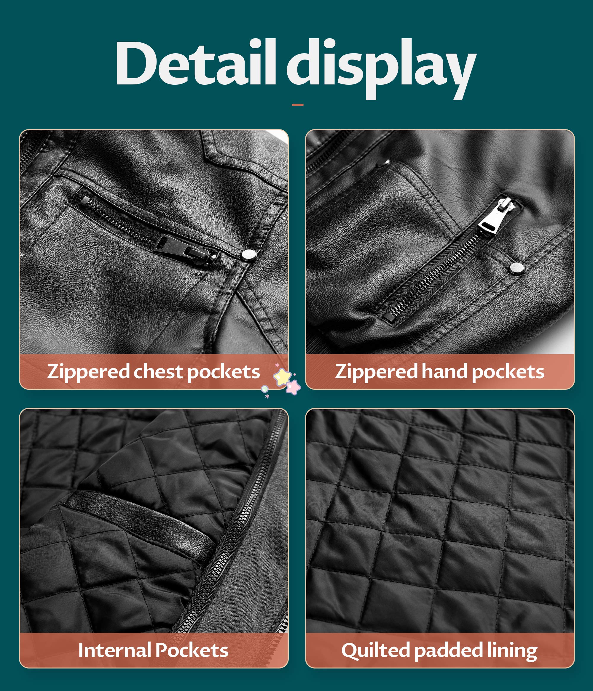 CREATMO US Boy Faux Leather Jacket Motorcycle Jacket Winter Jacket Zipper Flight Pleather Jacket Black 14/16