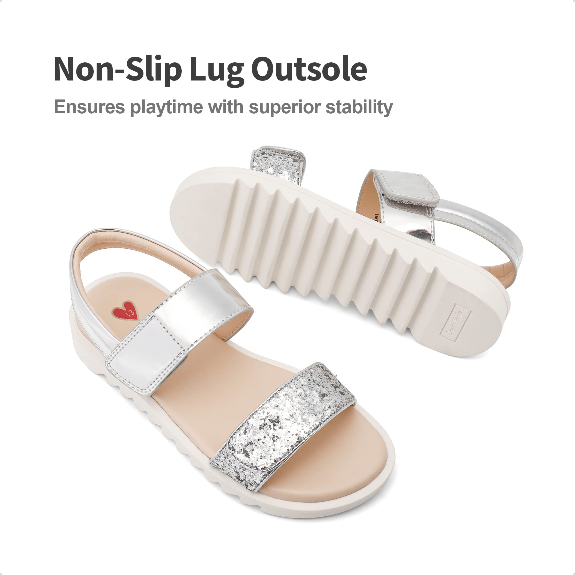 DREAM PAIRS Girls Sandals Glitter Two Strapped Casual Open Toe Sandals Little Kid/Big Kid,Size 2 Little Kid,Silver,SDLS2303K