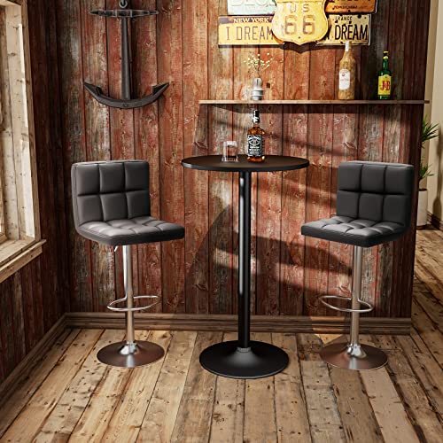 Homall Bar Stools Modern PU Leather Adjustable Swivel Barstools, Armless Hydraulic Kitchen Counter Bar Stool Synthetic Leather Extra Height Square Island Barstool with Back Set of 2(Black)