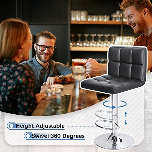 Homall Bar Stools Modern PU Leather Adjustable Swivel Barstools, Armless Hydraulic Kitchen Counter Bar Stool Synthetic Leather Extra Height Square Island Barstool with Back Set of 2(Black)
