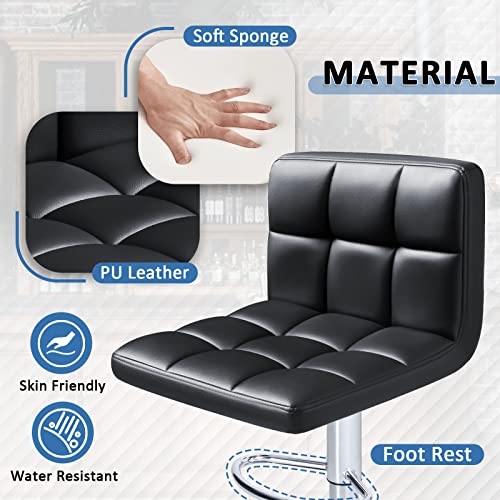 Homall Bar Stools Modern PU Leather Adjustable Swivel Barstools, Armless Hydraulic Kitchen Counter Bar Stool Synthetic Leather Extra Height Square Island Barstool with Back Set of 2(Black)