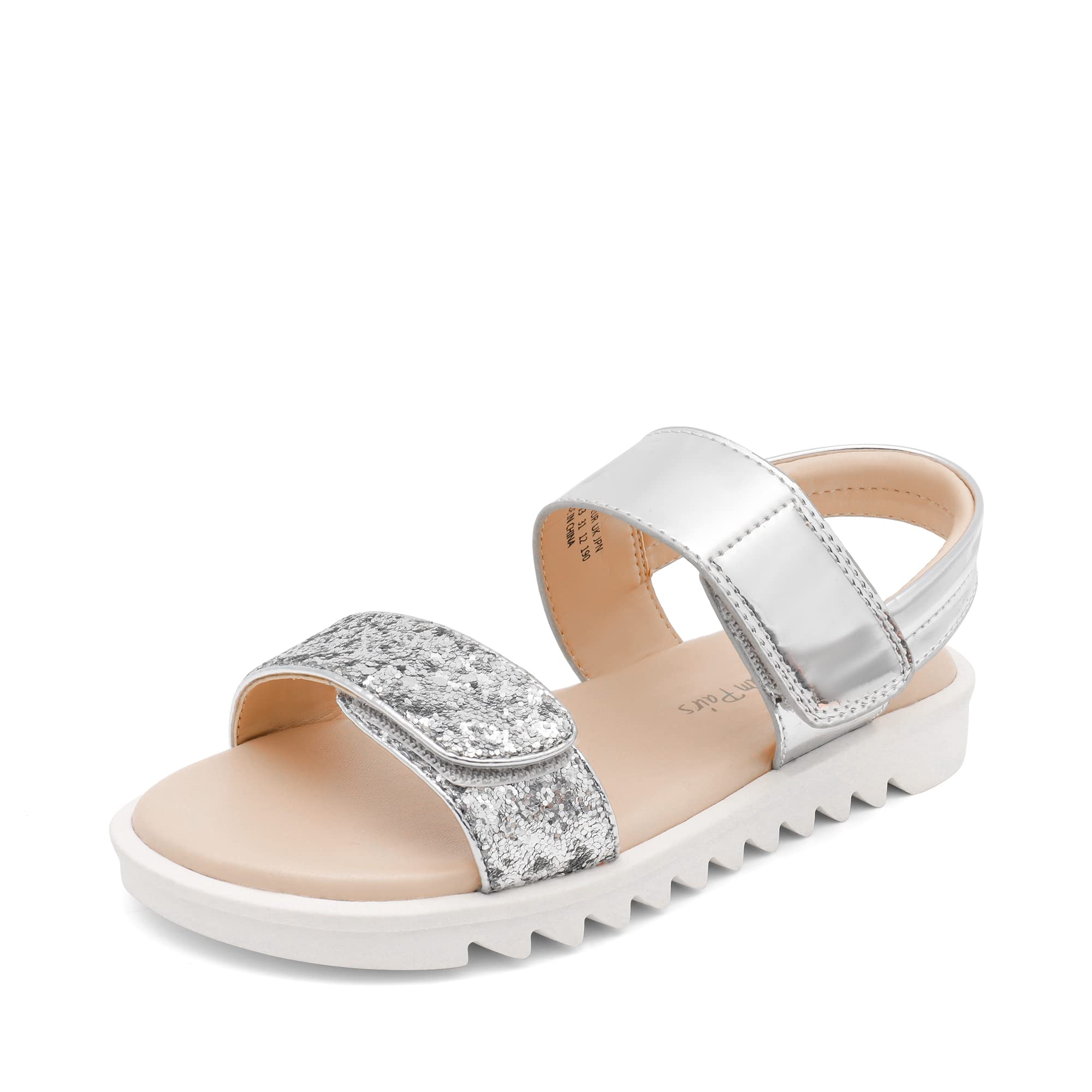 DREAM PAIRS Girls Sandals Glitter Two Strapped Casual Open Toe Sandals Little Kid/Big Kid,Size 2 Little Kid,Silver,SDLS2303K