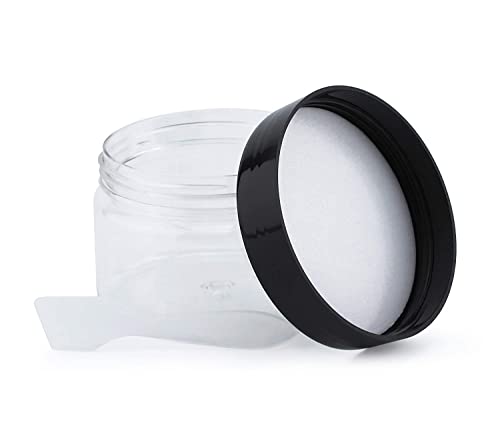 Cornucopia 4oz Clear Plastic Jars with Labels & Spatulas & Lids (12-Pack); Straight Sided PET BPA-Free Containers Great for Cosmetics, Kitchen & Gifts