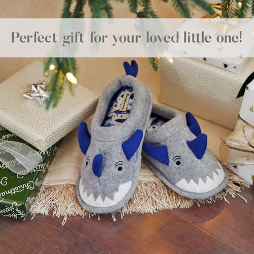 Dearfoams Easter Basket Stuffers Gifts for Kids Washable Animal Critter Slippers, Shark, 2-3 Big Kid