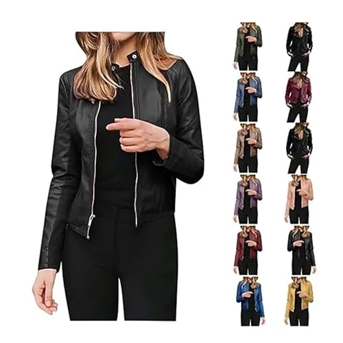 JMMSlmax Fall PU Leather Jacket Plus Size Women Jackets Classical PU Slim Cropped Biker Coats Motorcycle Jackets for Women