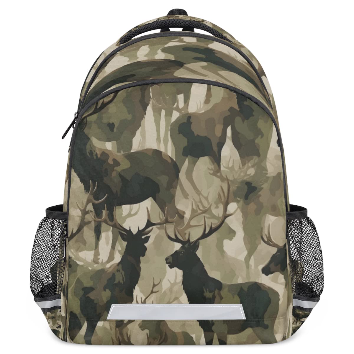 Funky Qiu Military Camo Camouflage Deer Backpack for Men Women Lightweight Laptop College School Bookbag Casual Daypack for Travel Hiking Camping with Reflective Strip