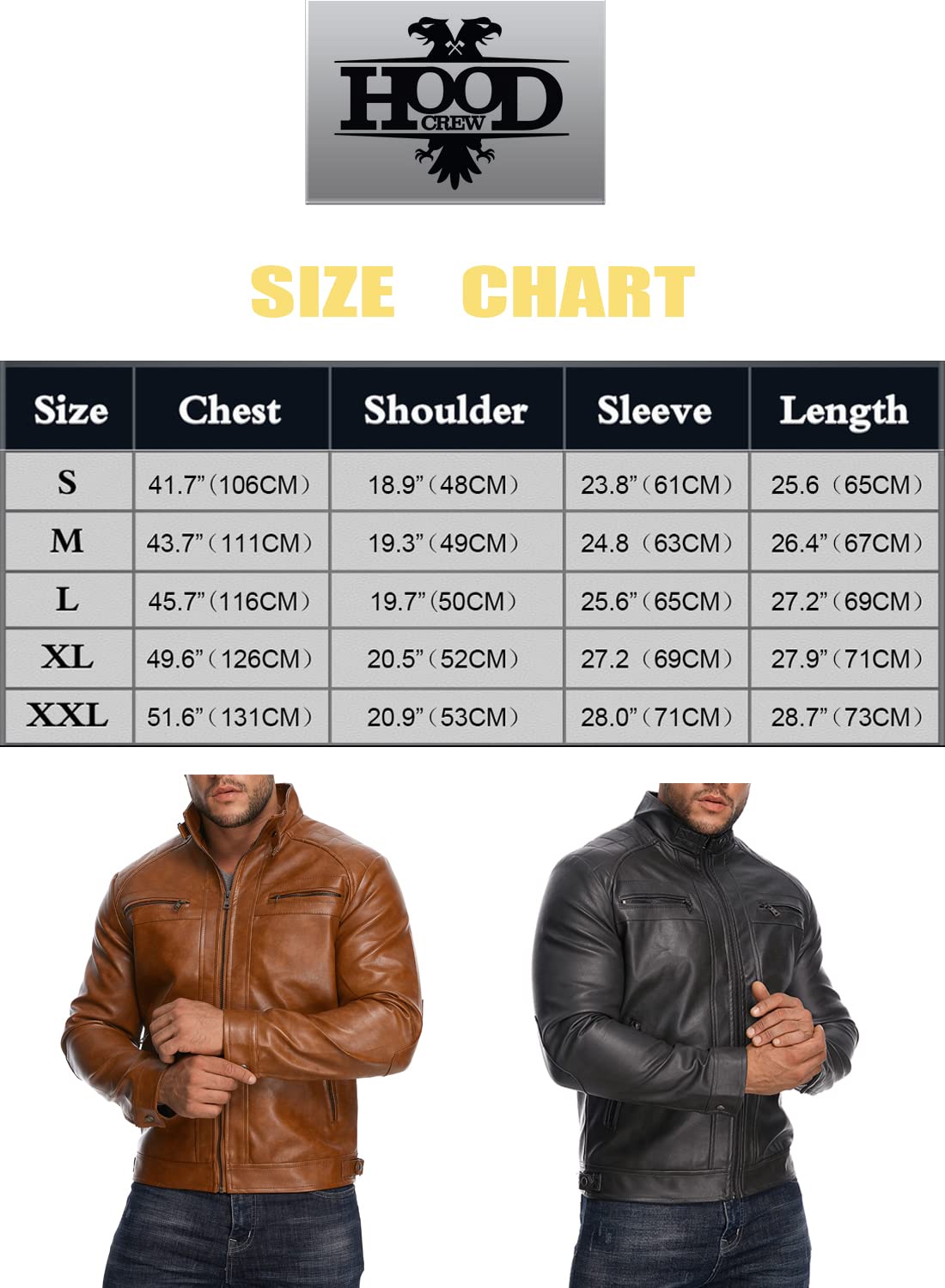 HOOD CREW Men’s Stand Collar Leather Jacket Casual Faux Leather Motorcycle Jacket Outerwear Coat with Zipper Pockets Black XXL