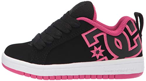 DC girls Court Graffik Skate Shoe, Black/Pink Stencil, 2 Little Kid US