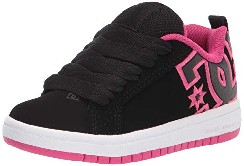 DC girls Court Graffik Skate Shoe, Black/Pink Stencil, 2 Little Kid US