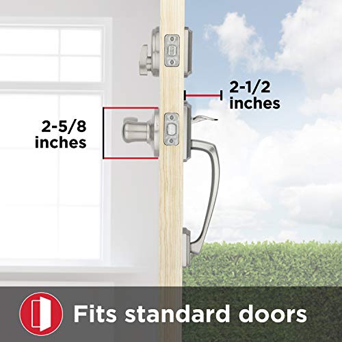 Kwikset 98180-021 Prescott Single Cylinder Front Door Handleset with Tustin Lever Featuring SmartKey Security and Microban Antimicrobial Protection in Satin Nickel